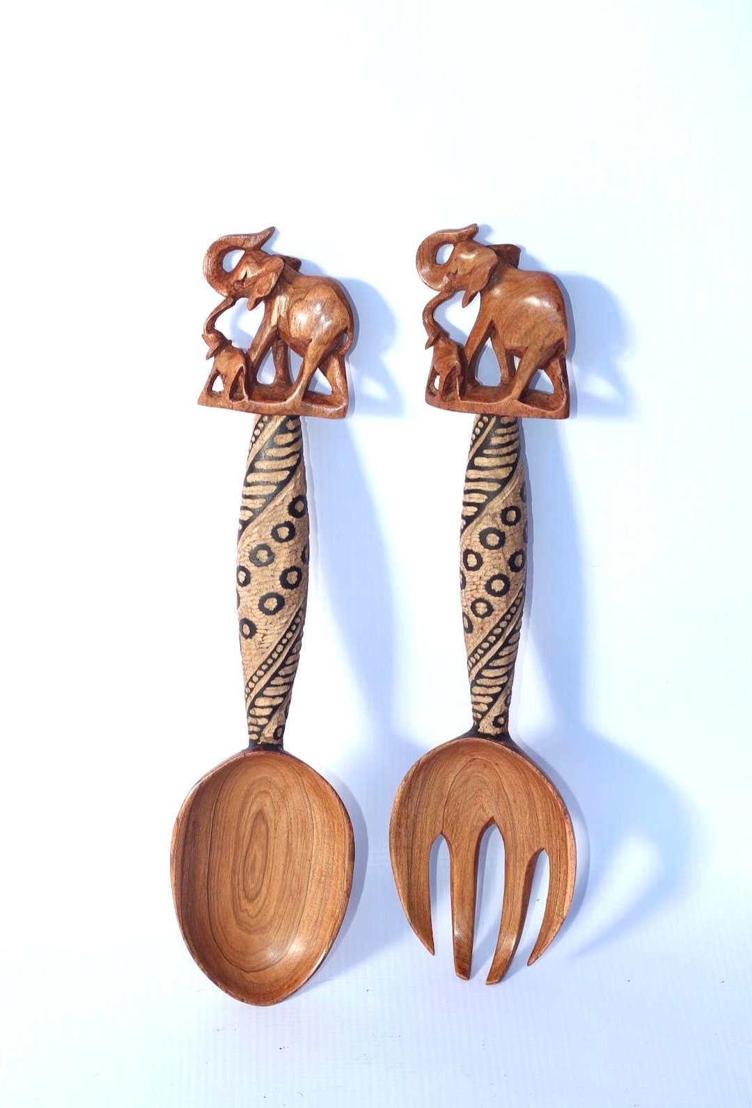 Elephant and Calf Theme Olive Wood Spoon and Spork/ Fork Giftsets ...