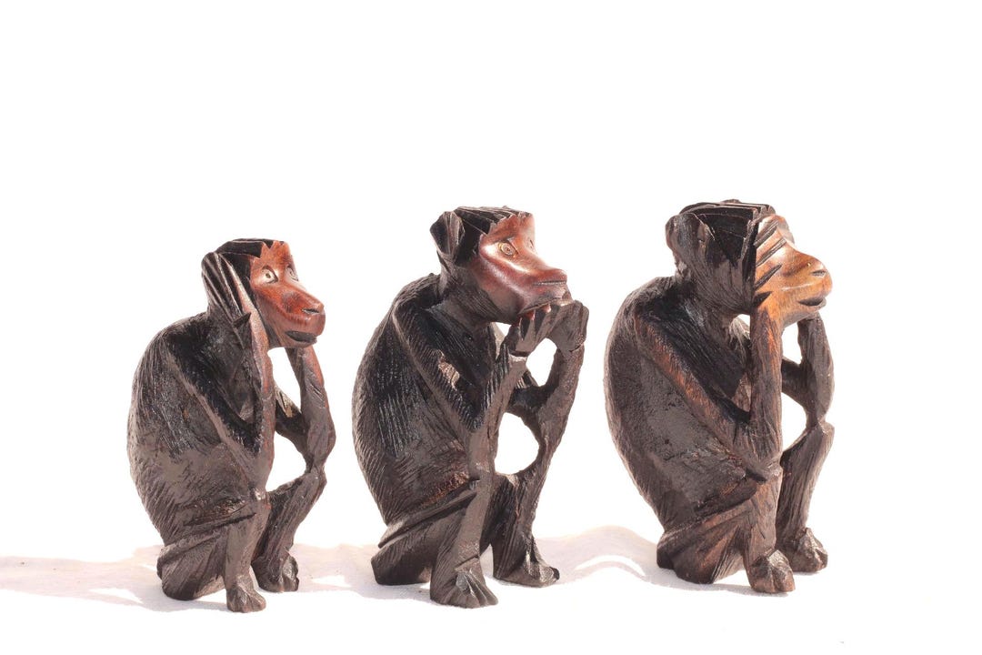Three Wise Monkeys Mahogany Wood Malawi Hand Carved Figurines. African ...