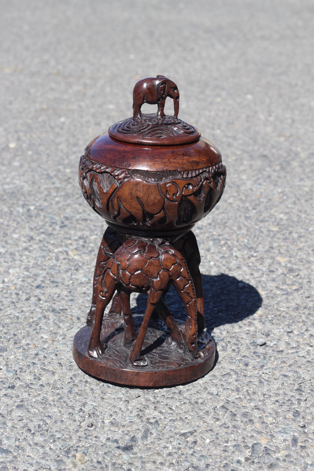 African Big 5 Themed Bowl With Standing Elephant Lid on Top of 2 ...