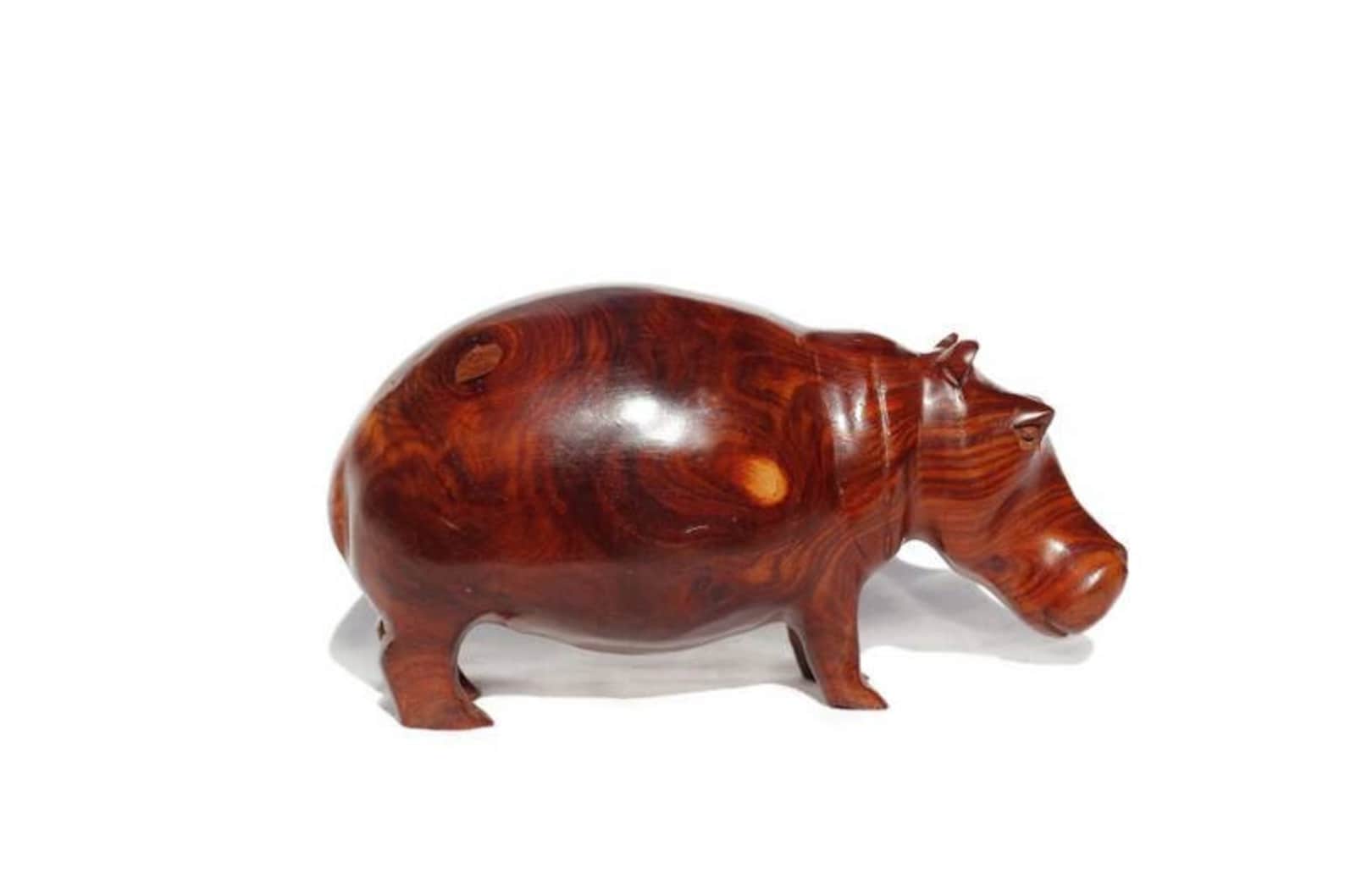 Teak Wood Carved Hippo Sculptures. Zambian Style Lifelike - Etsy