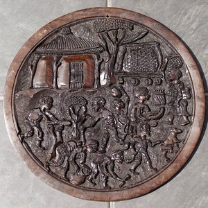 14.5 African Village Life Ebony Wood Wall Decor Panel. Hand Carved Wall ...