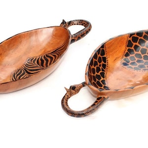 Giraffe Neck Handle Oval Shaped Painted Teak Wood Bowl Table ...