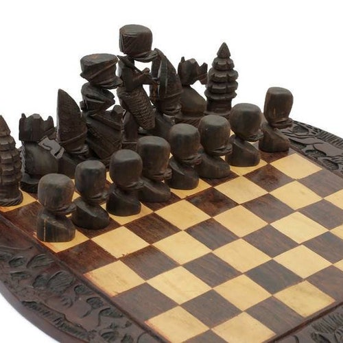 African Wood Carved Chess Board. Ebony and Iron Wood Mix With | Etsy