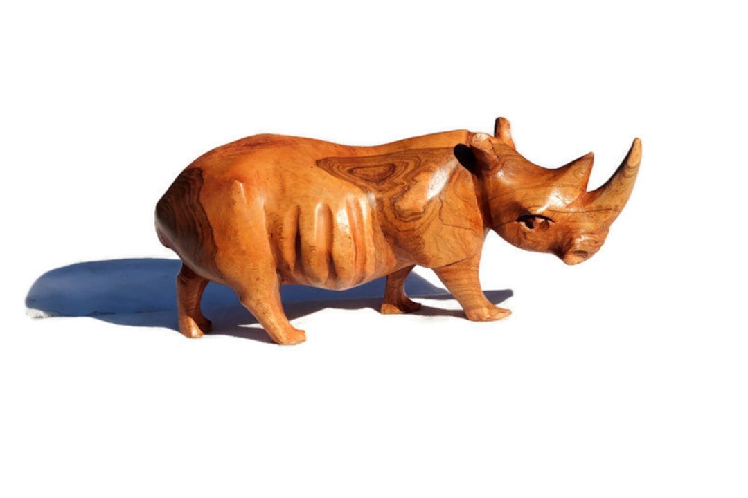 Long Horn Handcarved Smooth Mukwa Wood Rhino Sculpture. Zimbabwean ...