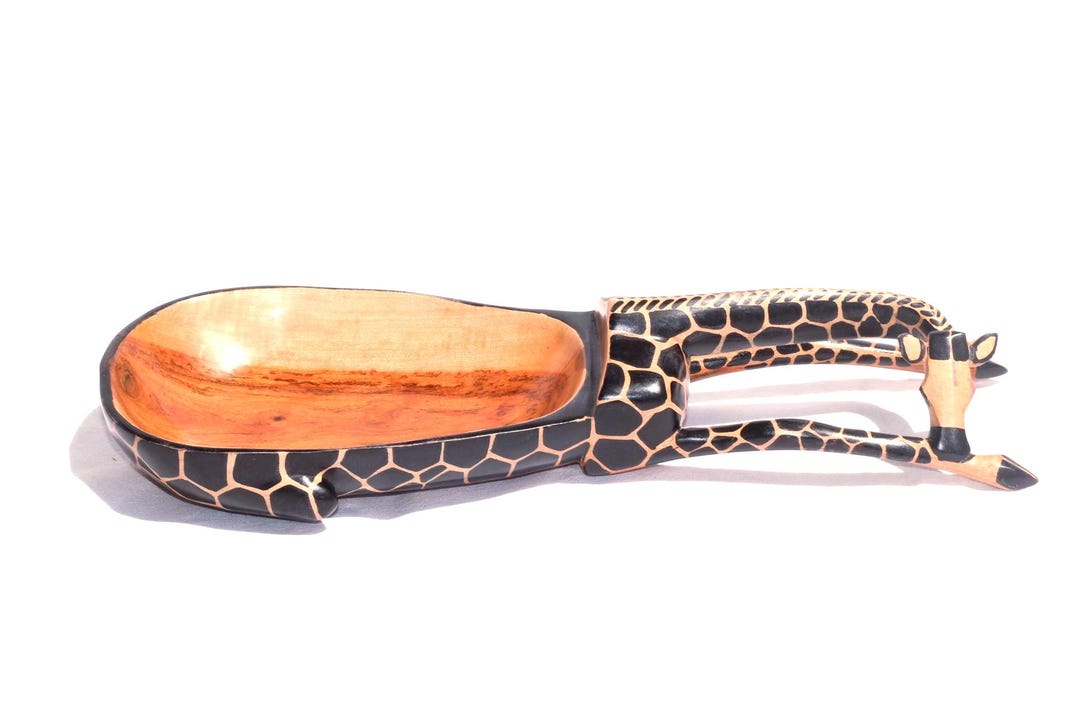 Sleeping Giraffe Teak Wood Bowl. Animal Print Painted Table Centerpiece ...