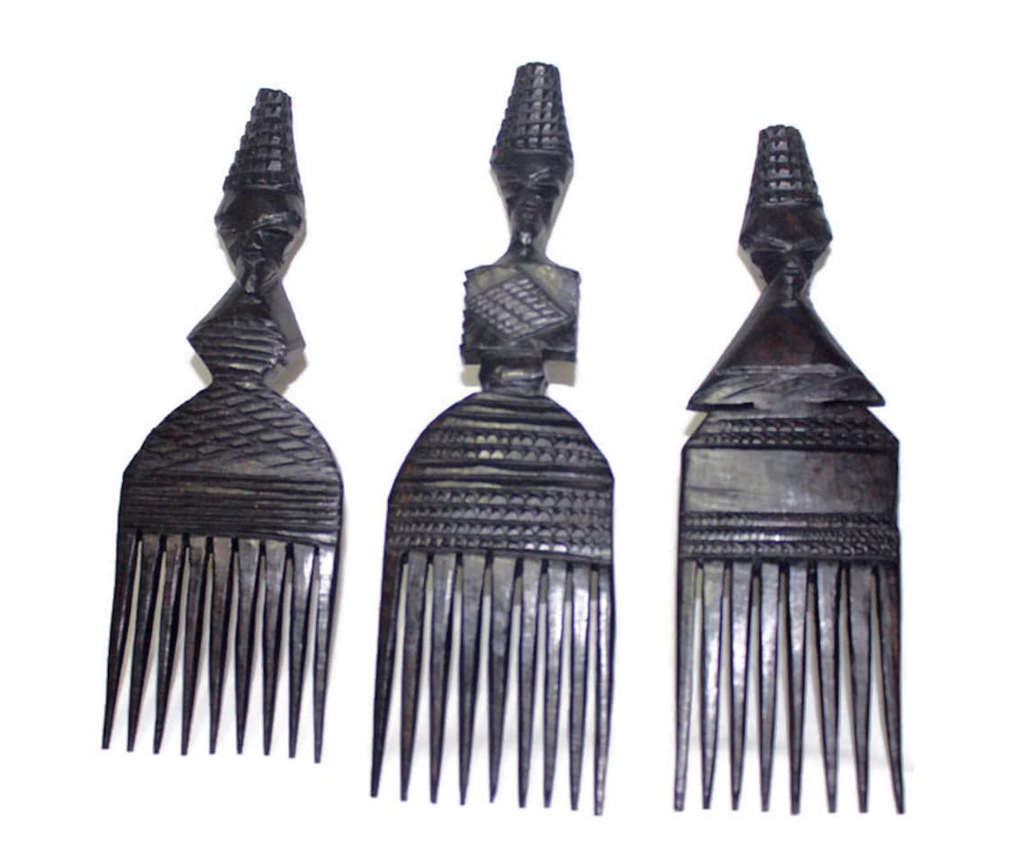 Ebony Wood Carved Afro Comb. Hand Carved Wooden Decorative Hair ...