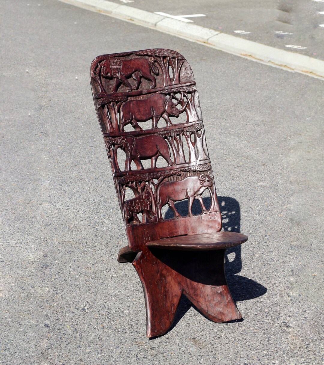Large African Big Five Vintage Collapsible Chair. Malawian Rosewood ...