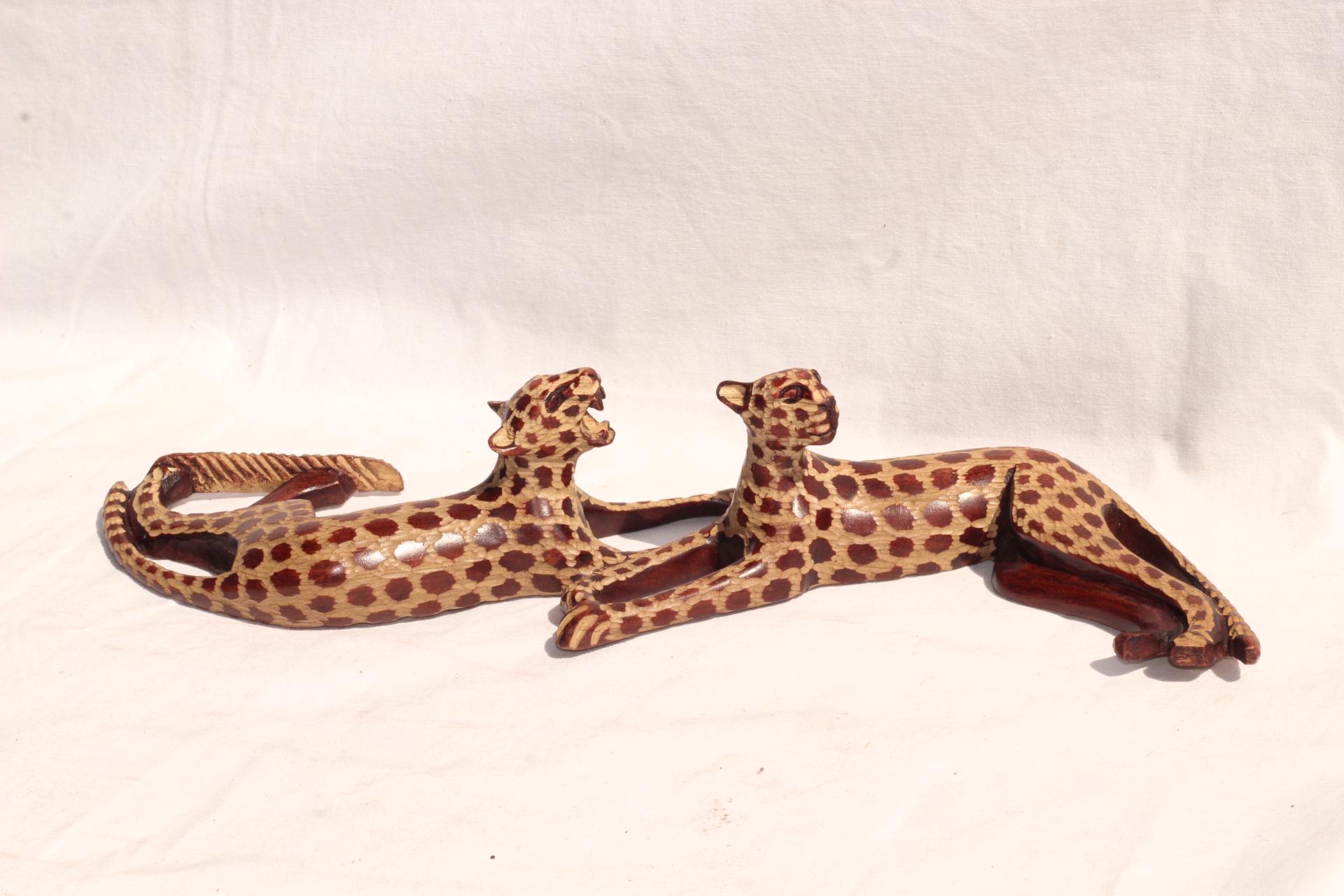 Sleeping Leopard Male and Female. Inner Olive Wood Dark Brown Polished ...