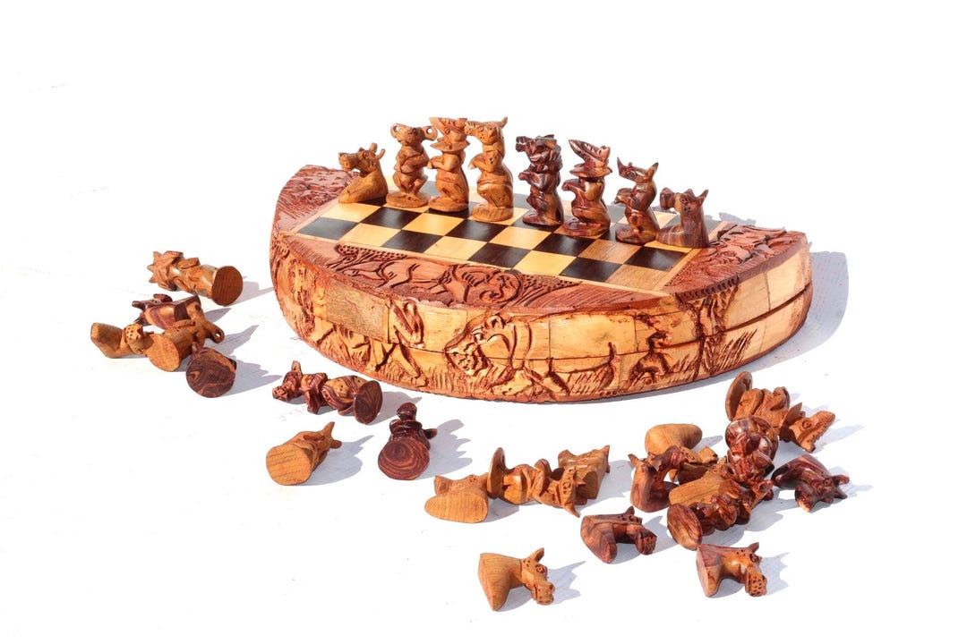 African Big 5 Animals Fine Art Chess Set Masterpiece. 35cm Zimbabwe ...
