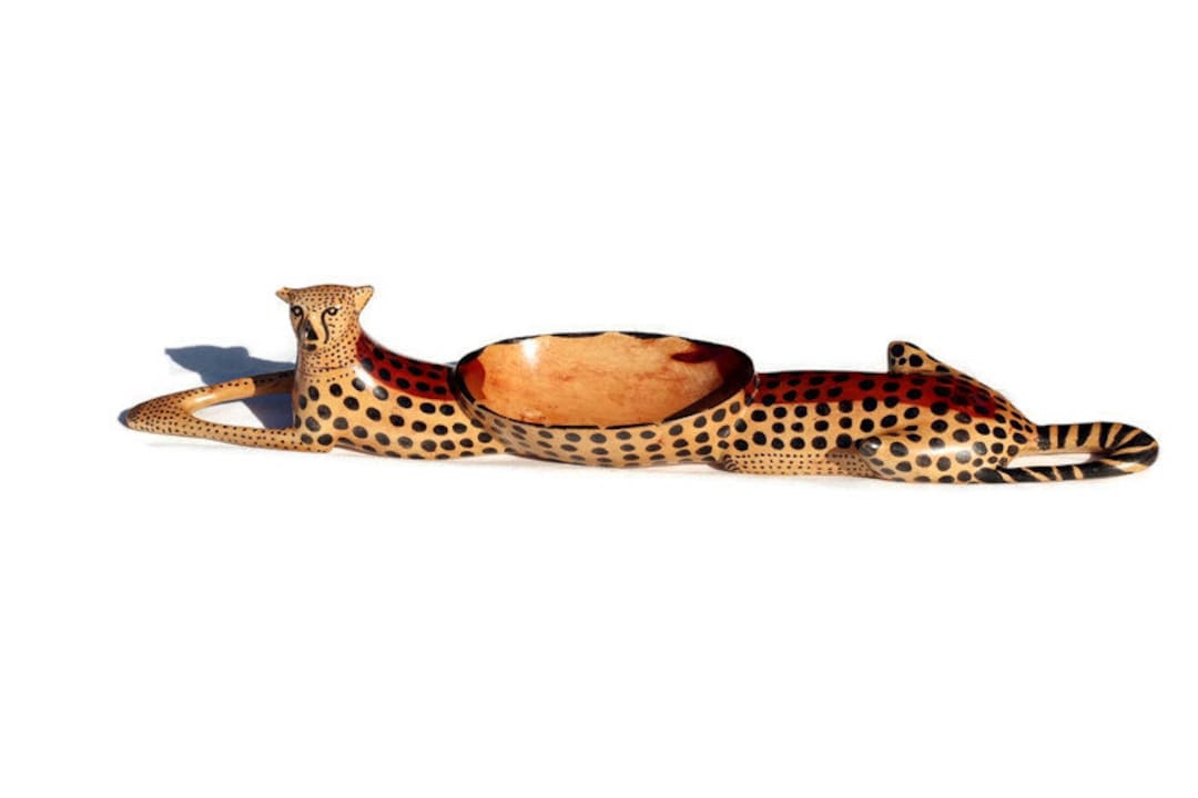 Seating Cheetah, Handcarved Teak Wood Snack Bowl Table Centerpiece ...