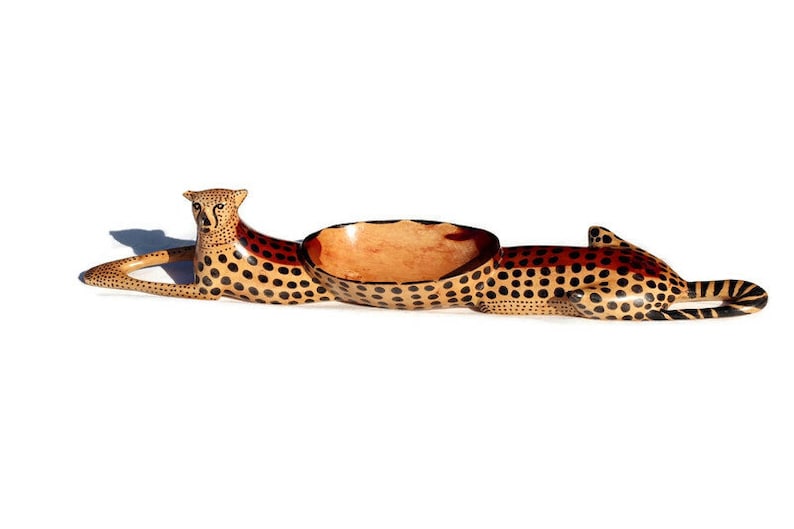 Seating Cheetah, Handcarved Teak Wood Snack Bowl Table Centerpiece ...