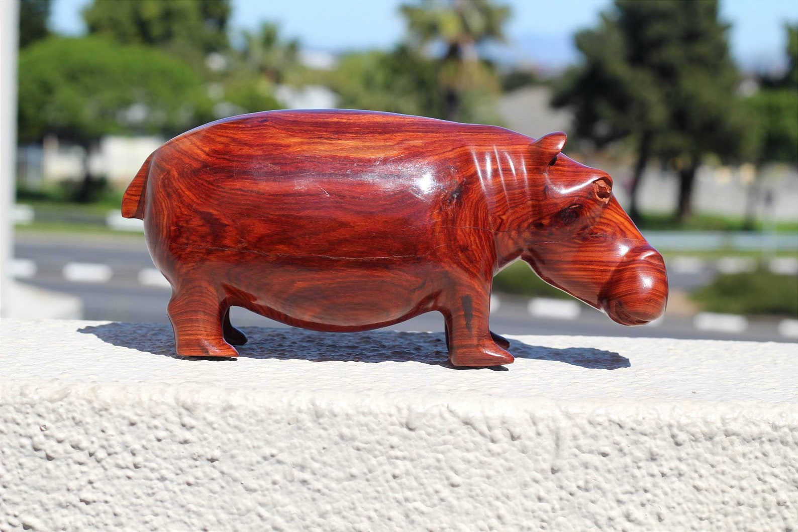 Zebra Wood Carved Hippo. Hand Carved Brown Smooth Wooden Hippopotamus ...
