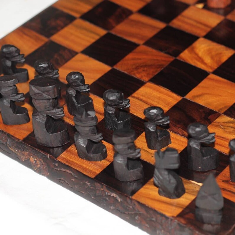 Malawian Handcarved Mix of Ebony and Mahogany Wood Chess Set. - Etsy