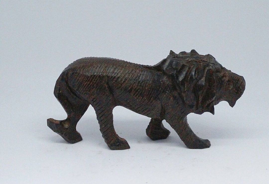Set of 2 Hand Carved Animals Lion Deiron Wood Figurines. African ...