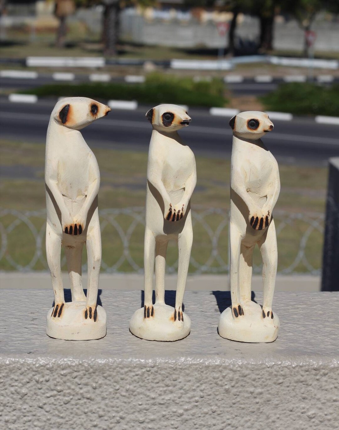 Set of 3 Guarding Meerkats Olive Wood Figurines. Hand Carved Mongoose ...