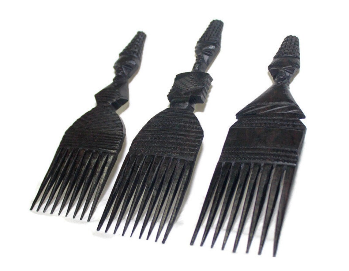 Ebony Wood Carved Afro Comb. Hand Carved Wooden Decorative Hair ...