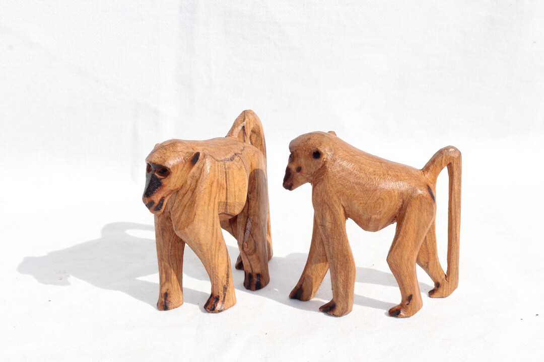 Olive Wood Walking Baboon, Carved African Sculptures. African Art ...