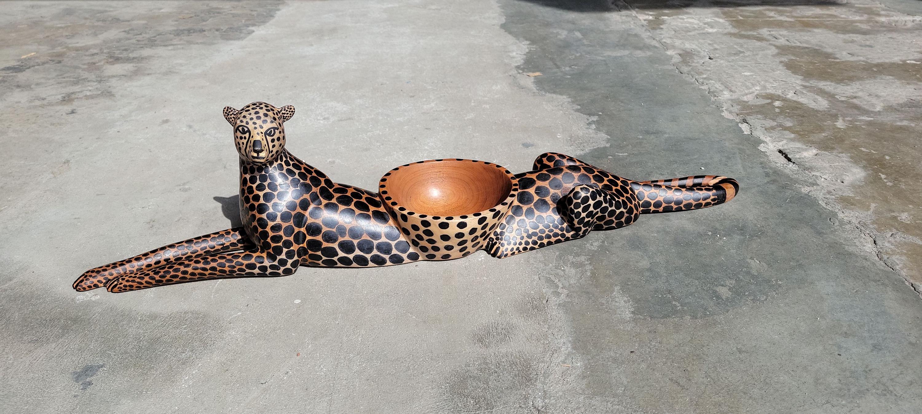 Seating Cheetah, Handcarved Teak Wood Snack Bowl Table Centerpiece ...