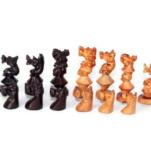 African Map Shaped Chess Set, Black Ebony and Olive Wood. Giraffe and ...