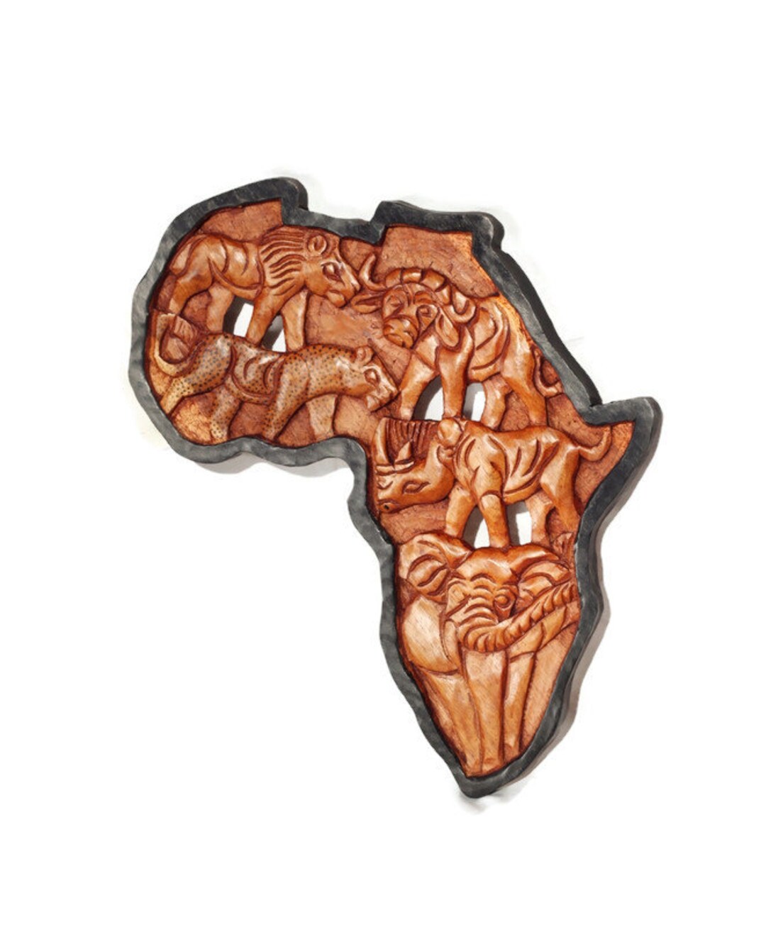 Large 50cm Mukwa Wood Big Five Zambian Hand Carved African Map Wall ...