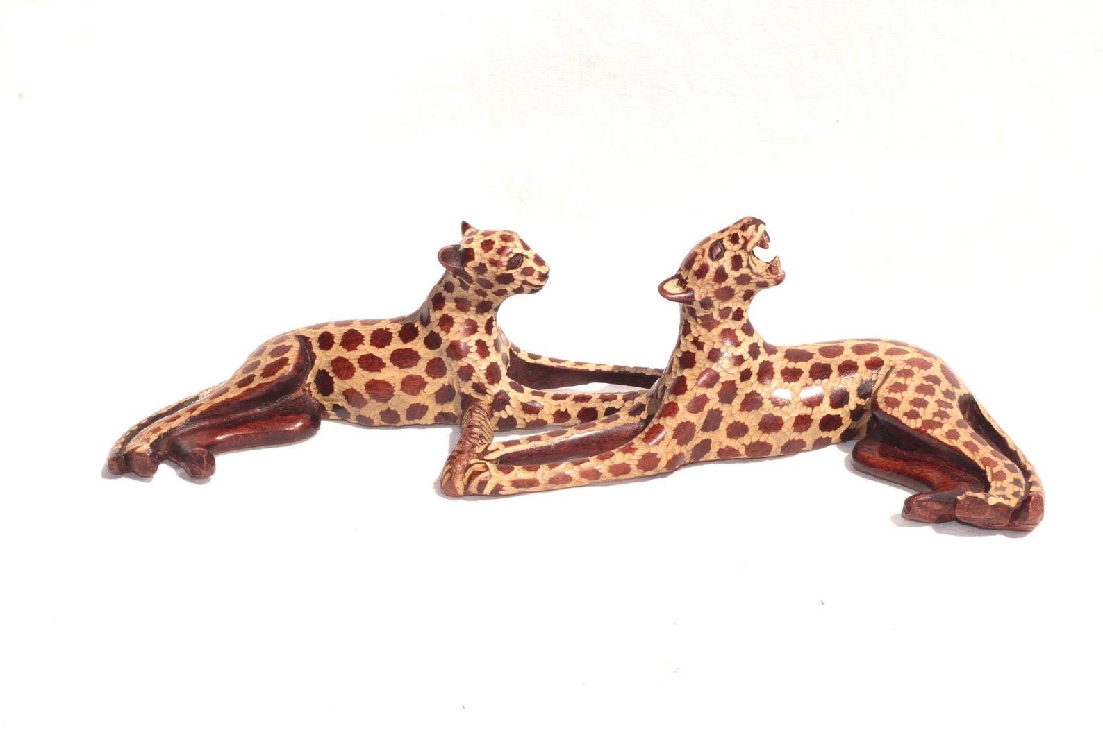 Sleeping Leopard Male and Female. Inner Olive Wood Dark Brown Polished ...