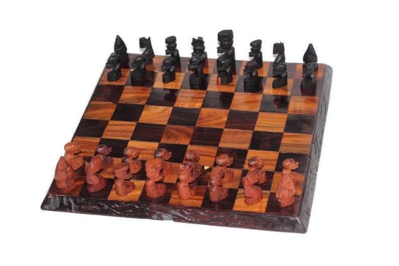 Malawian Handcarved Mix of Ebony and Mahogany Wood Chess Set. 29x29cm ...