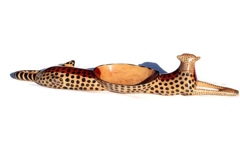 Seating Cheetah, Handcarved Teak Wood Snack Bowl Table Centerpiece ...