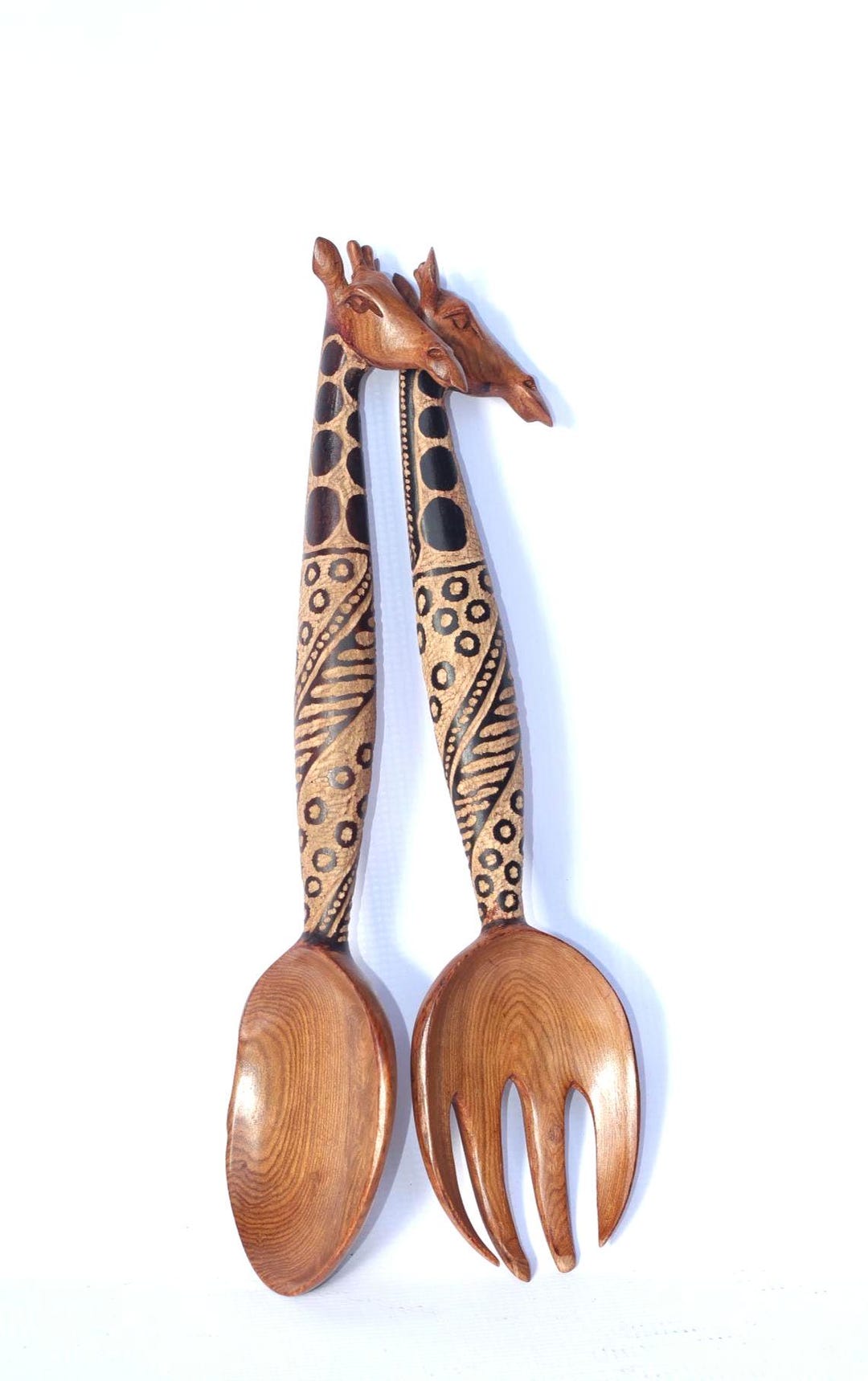 Giraffe Neck Themed Olive Wood Spoon and Spork/ Fork Giftsets. Zimbabwe ...