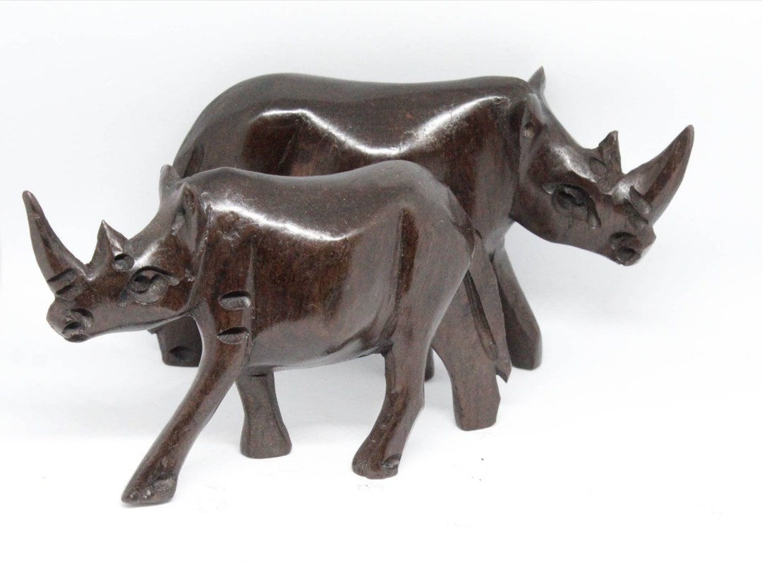 Set of 2 Smooth Hand Carved Rhino Sculpture. Ebony Wood Malawian Style ...