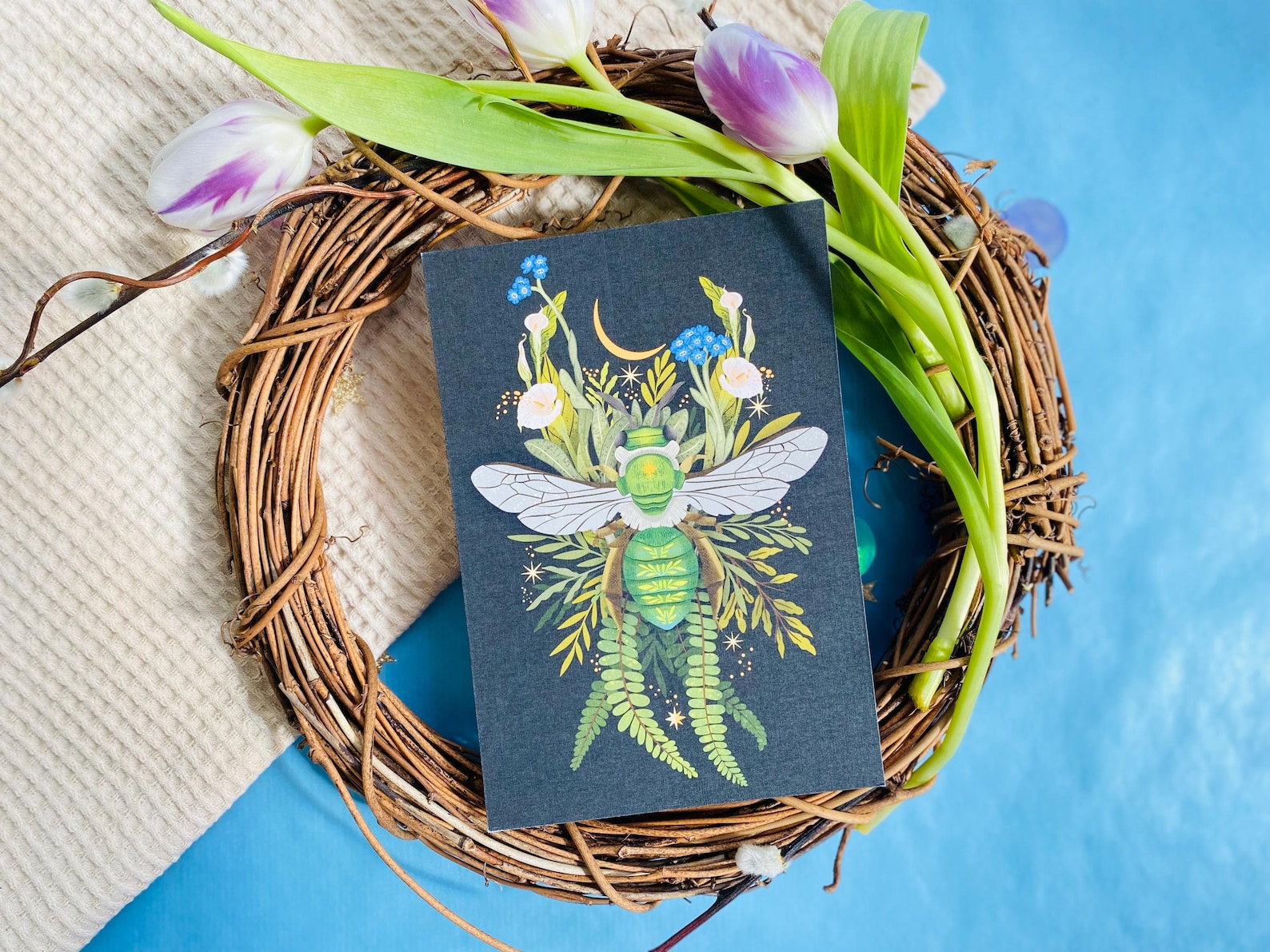 A Set of Bee Art Prints for Wall A6 Sized Post Card Artprint Botanical ...