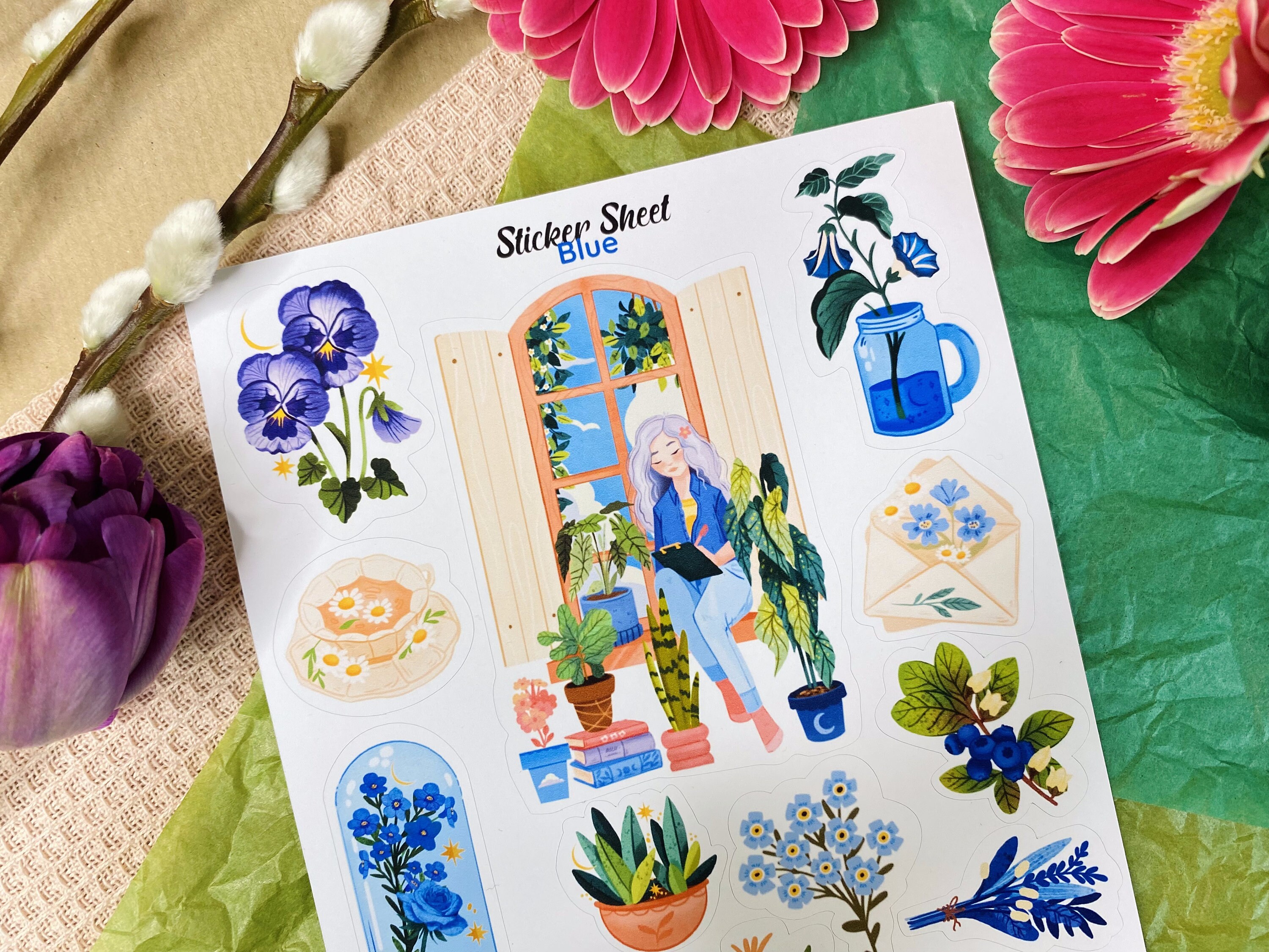 Sticker Sheet Blue Journal Sticker Planner Sticker Floral Sticker ...
