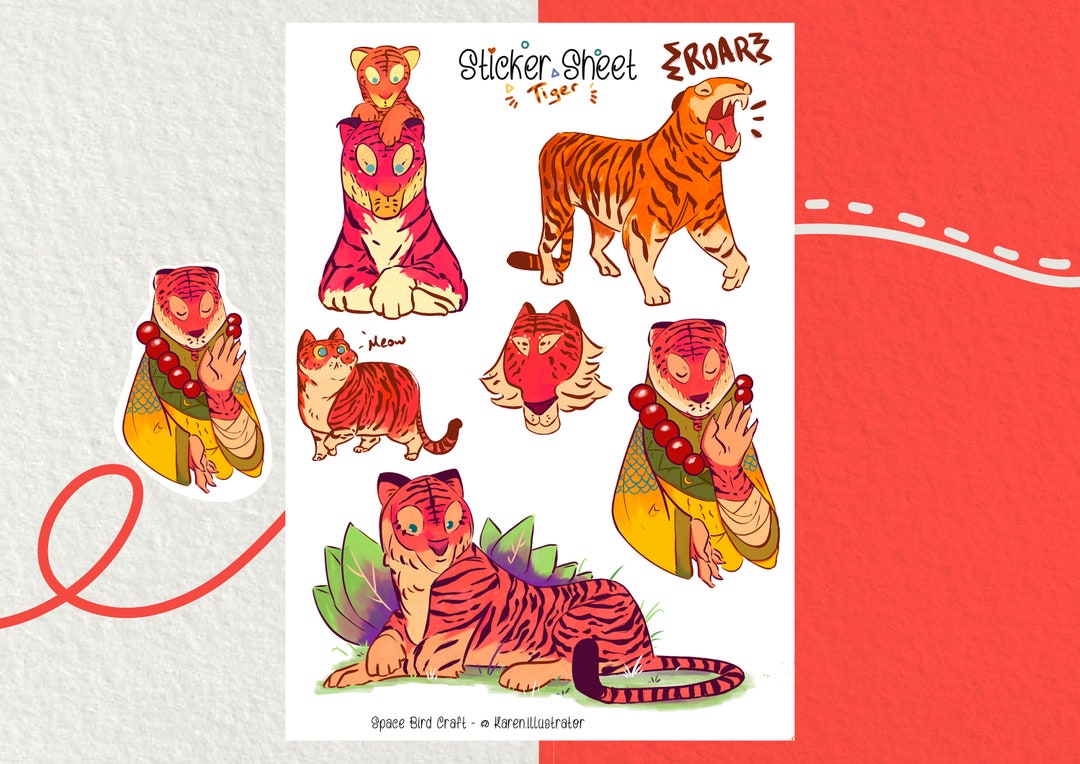 Sticker Sheet - Tiger - Journal Stickers - Planner Sticker - Floral ...
