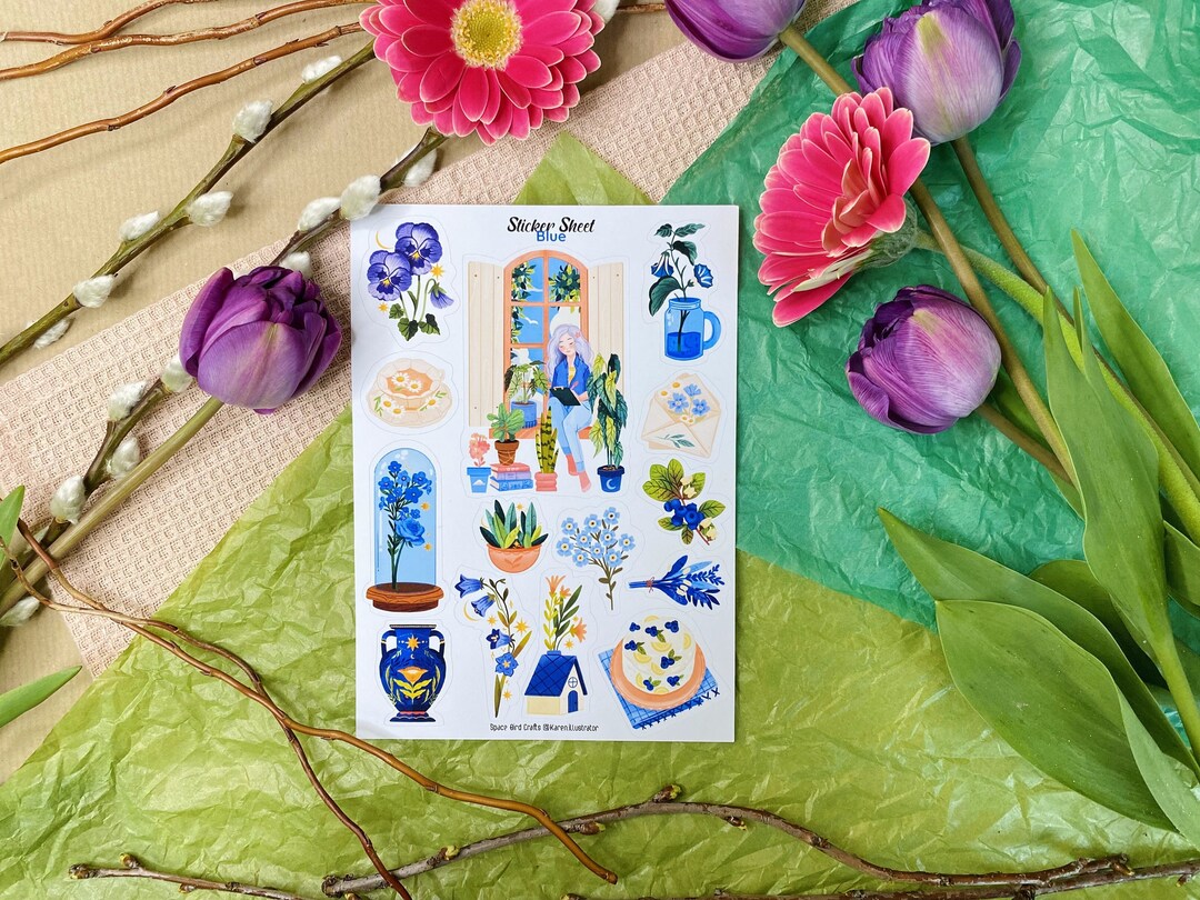 Sticker Sheet Blue Journal Sticker Planner Sticker Floral Sticker ...