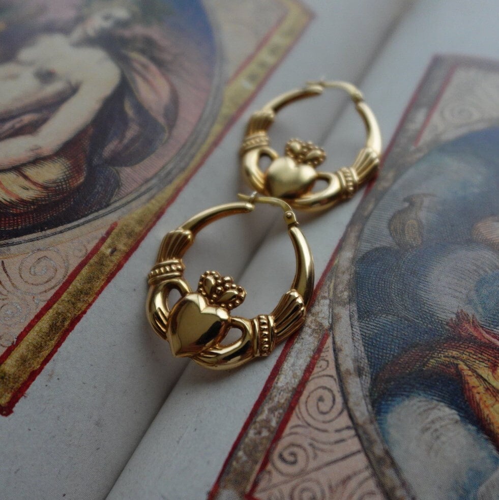 Vintage Unoaerre 14k Claddagh Hoop Earrings / Gold 585 Italian Jewelry - Etsy