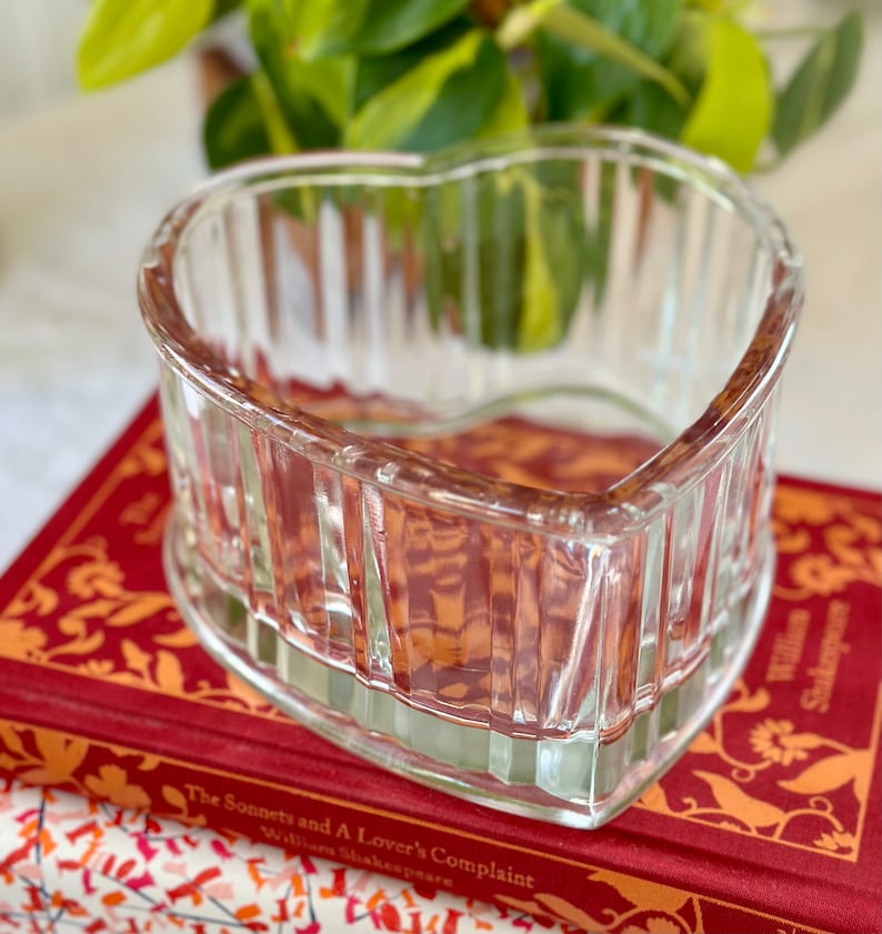 Vintage Glass Heart Shaped Bowl, Heart Shaped Dish, Heart Vase, Candy ...