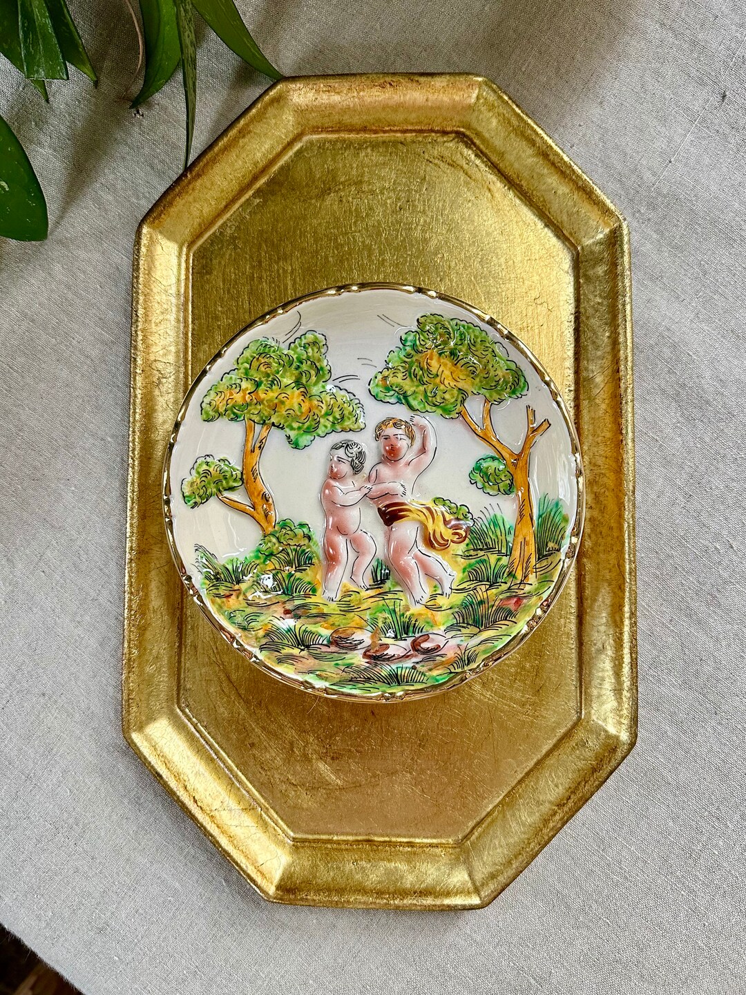 Vintage Raised Relief Capodimonte Italian Dish, Hand Painted, 2 ...