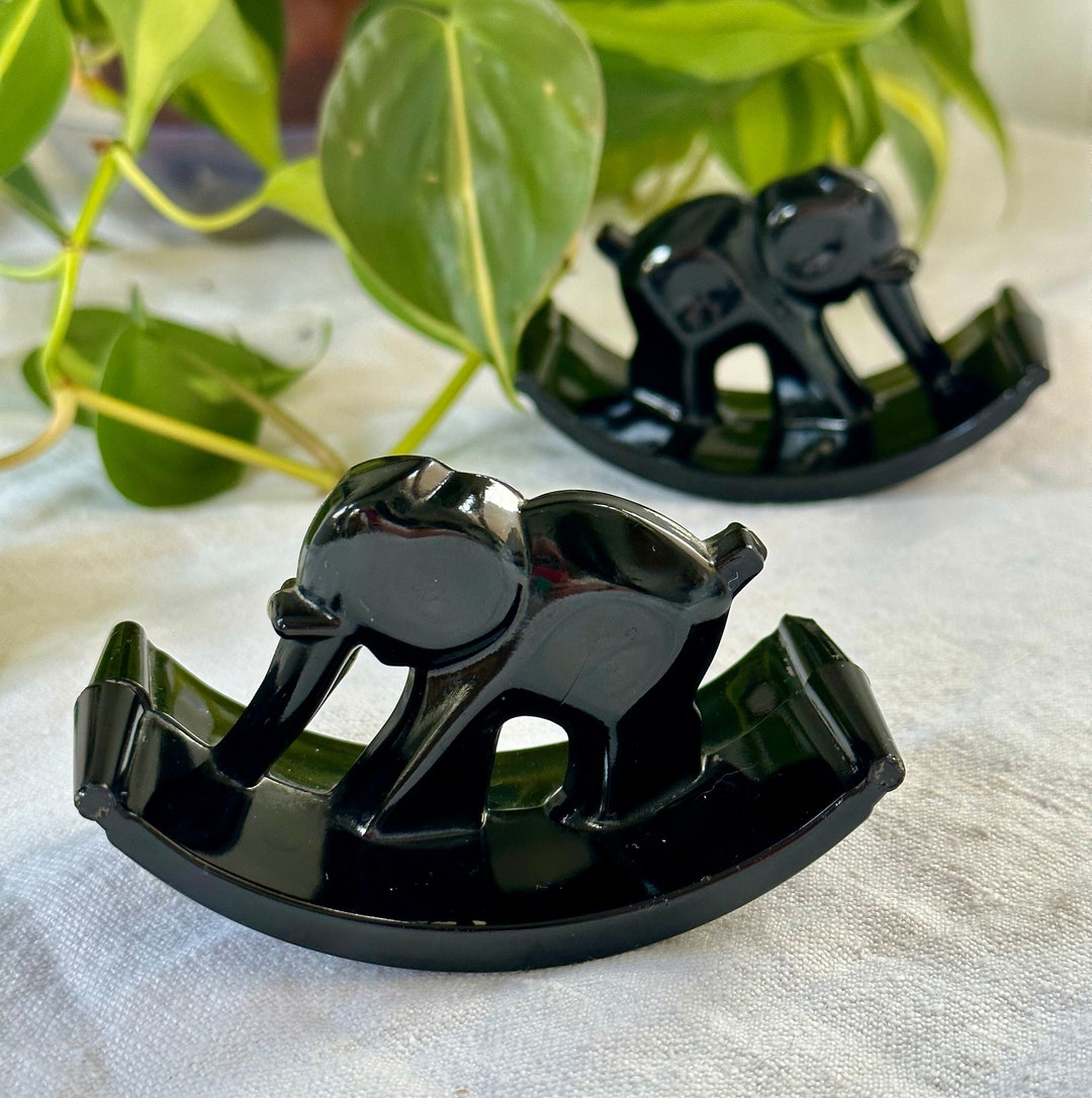 VTG 1930's THEW-31 Black Depression Glass Elephant Rocking Rolling Ink ...