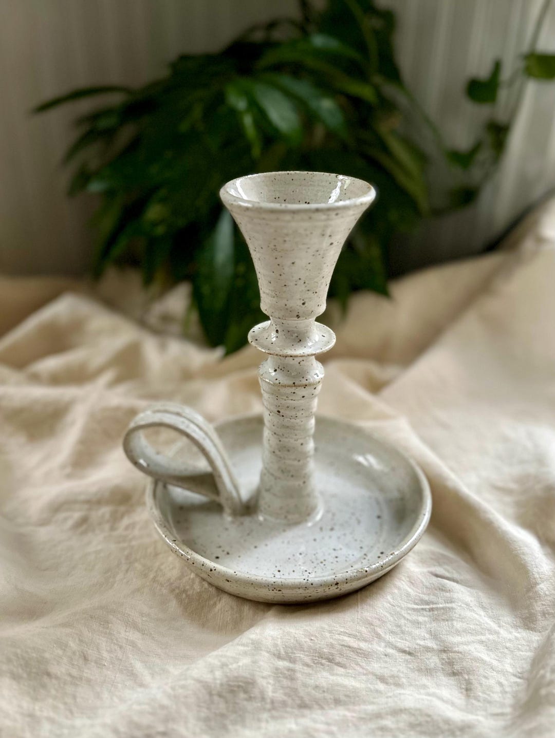 Vintage Studio Pottery Tall Candlestick Holder, Signed, Ceramic, Handle ...