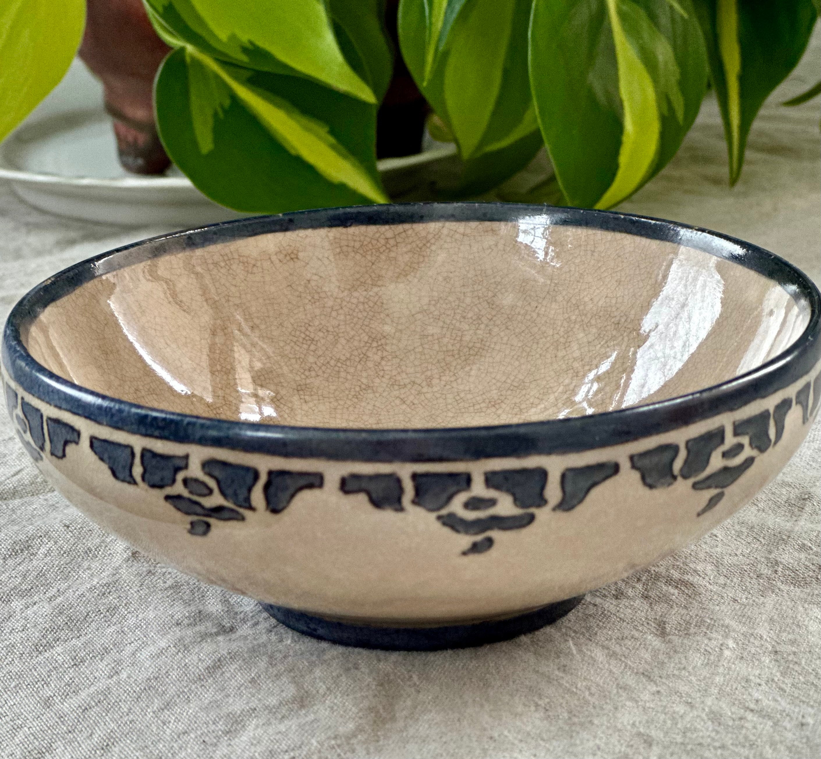 Antique Hand Painted Bowl Arts & Crafts Design Minimal Blue - Etsy