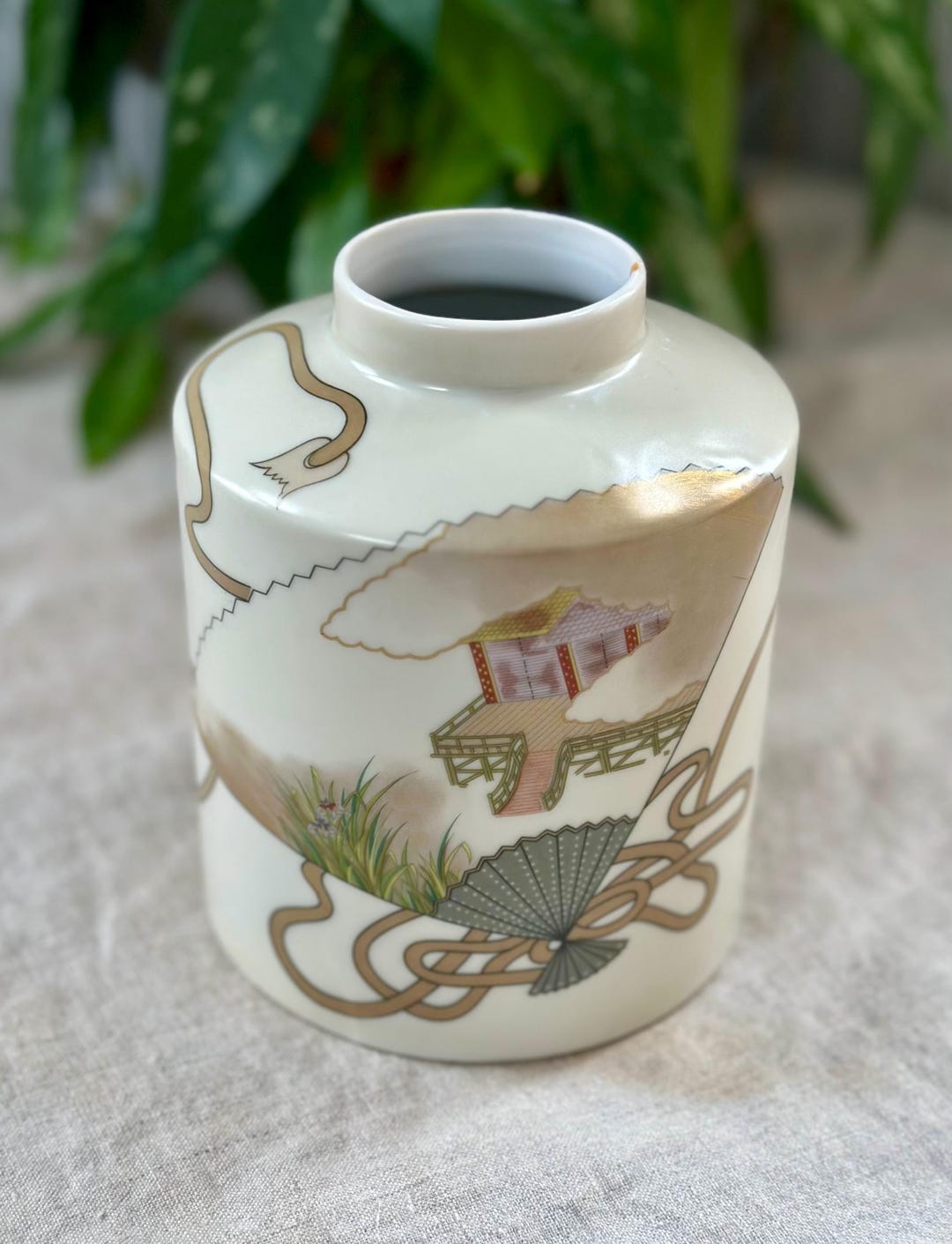 REPAIRED VINTAGE Sensu Japanese Vase, 1979, Fan, Iris, House, Haldon ...