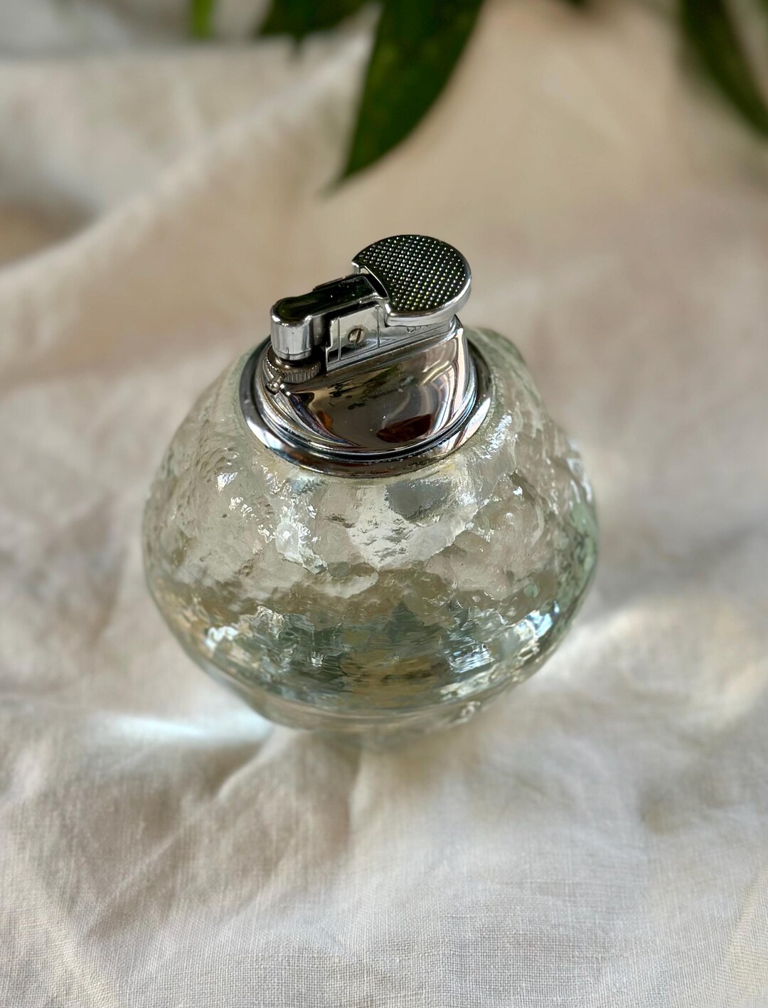 Vintage Mid-century Modern "snowball" Table Lighter - Textured Glass ...