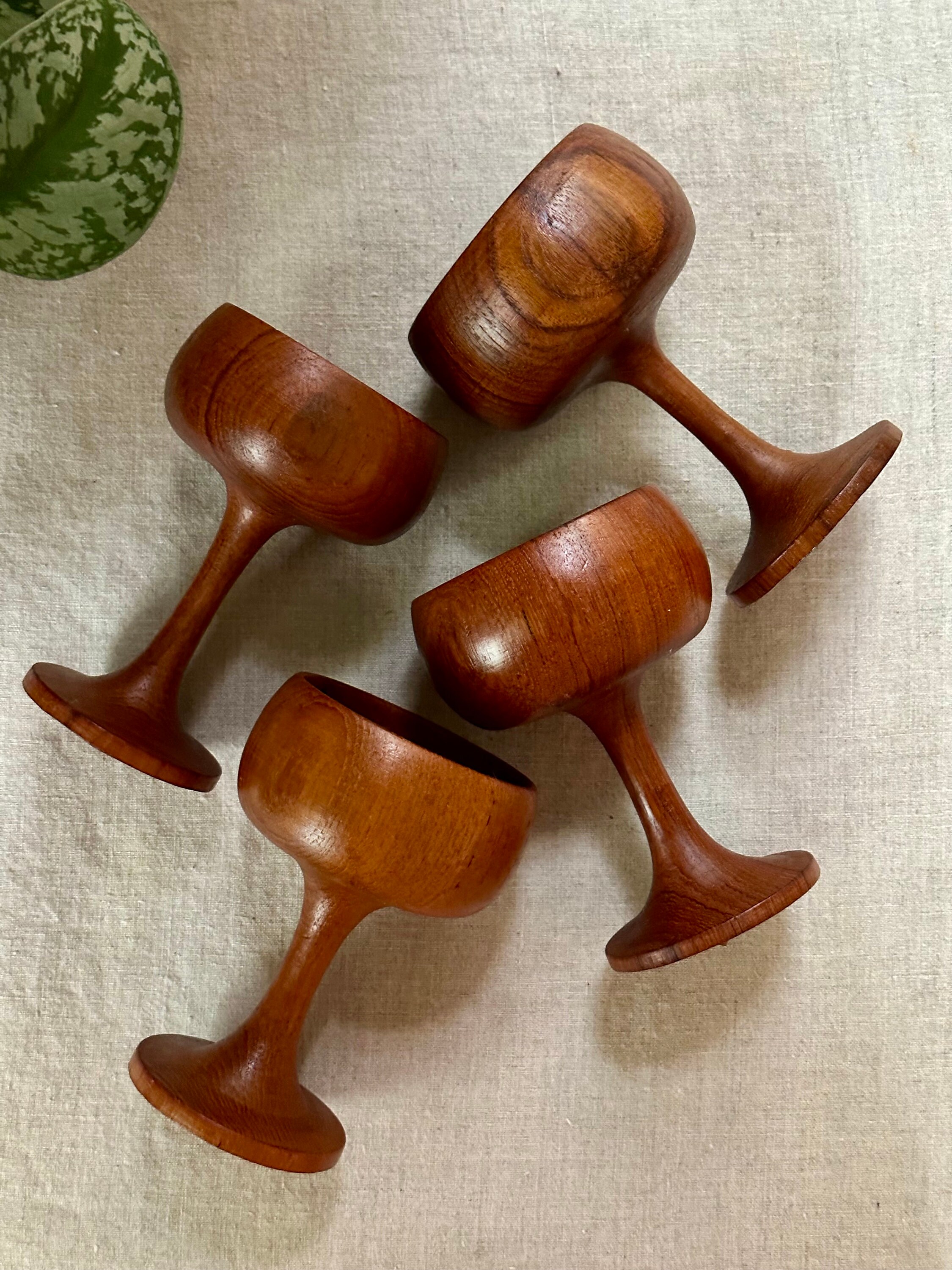Set of 4 Vintage Teak Cocktail Cups Barware Coups Mid - Etsy