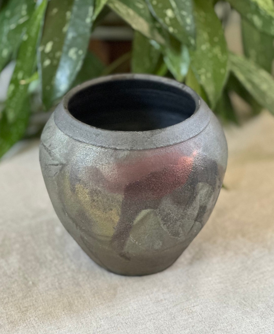 Vintage Raku Pottery Vase, Studio Pottery, Ceramics, Signed, Black ...