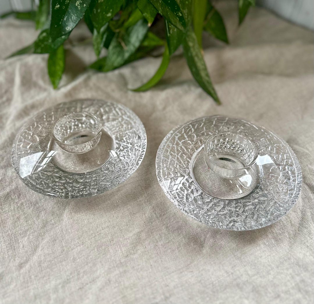 Lars Hellsten Orrefors Crystal Candle Holders: Discus Shaped, Set of 2 ...