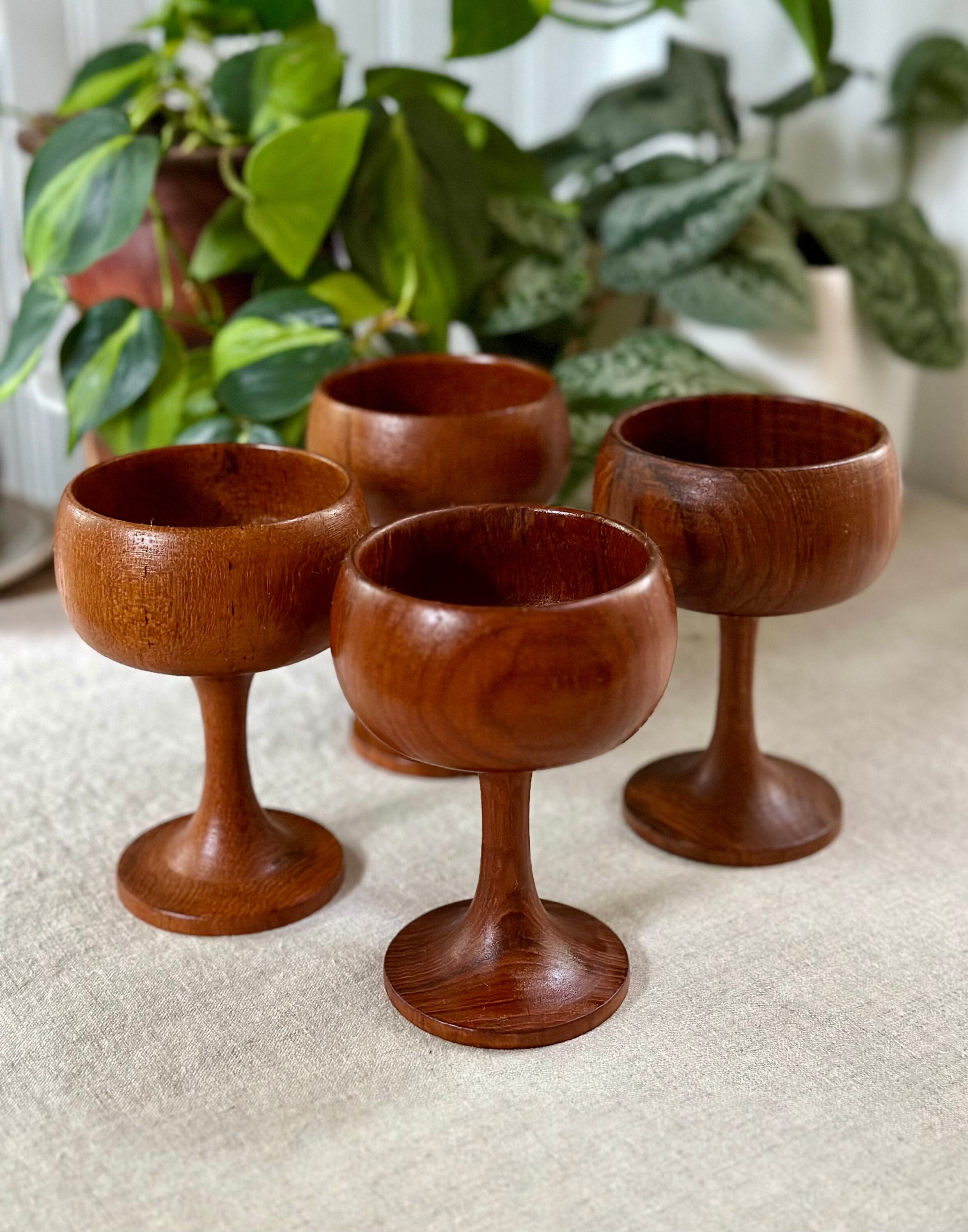 Set of 4 Vintage Teak Cocktail Cups Barware Coups Mid - Etsy