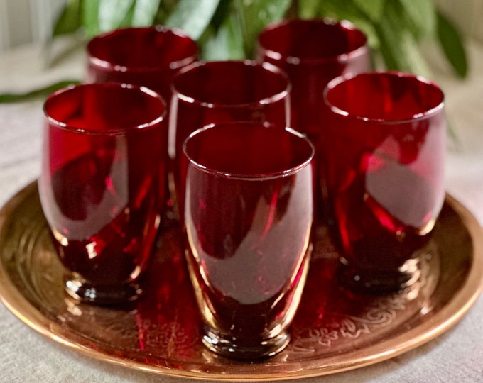 Vintage Anchor Hocking Royal Ruby Red Baltic Glasses, Set of 6, Footed ...