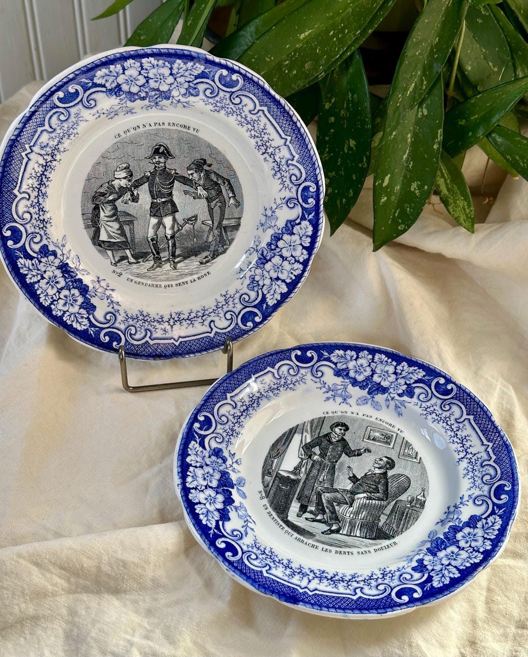 Antique Creil Montereau French Story Plates, Set of Two, Talking Plates ...