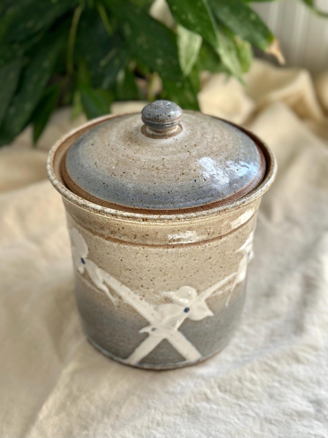 Studio Pottery Handmade Ceramic Canister, Covered Pot, Abstract Florals ...