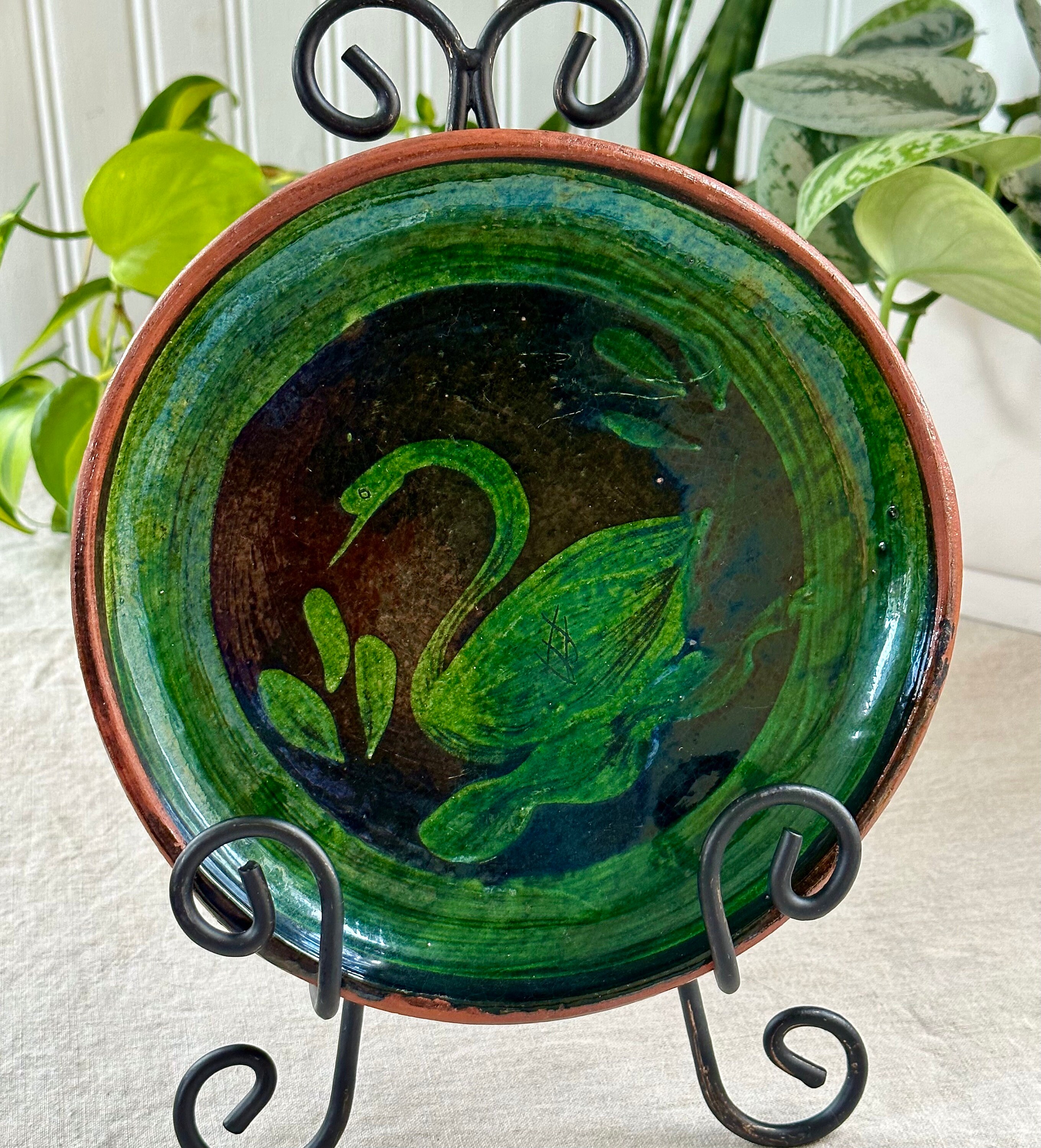 Vintage Rustic Green Swan Plate Hand Painted Wall Decor - Etsy