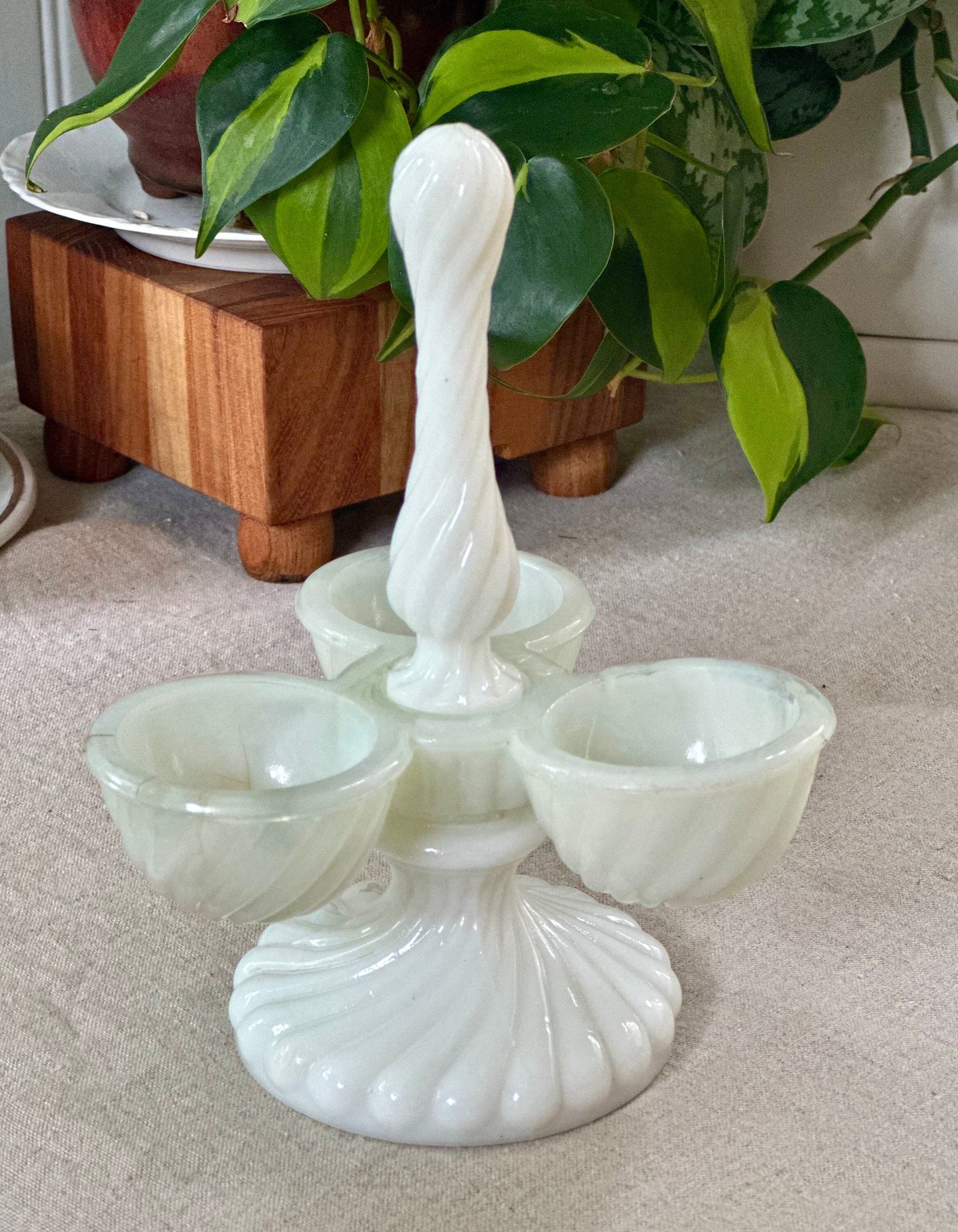 Vintage French Milk Glass Condiment Server/caddy on Stand 3 - Etsy